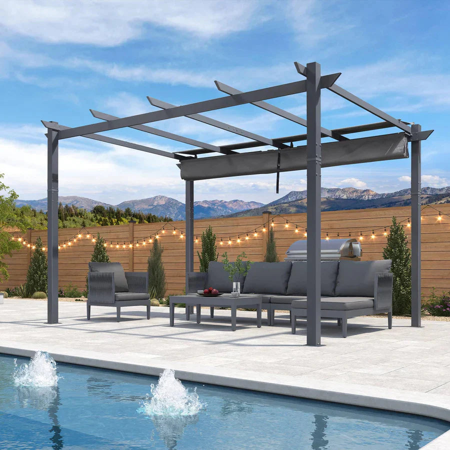 PURPLE LEAF Patio Retractable Pergola with Shade Canopy Upgrade ...