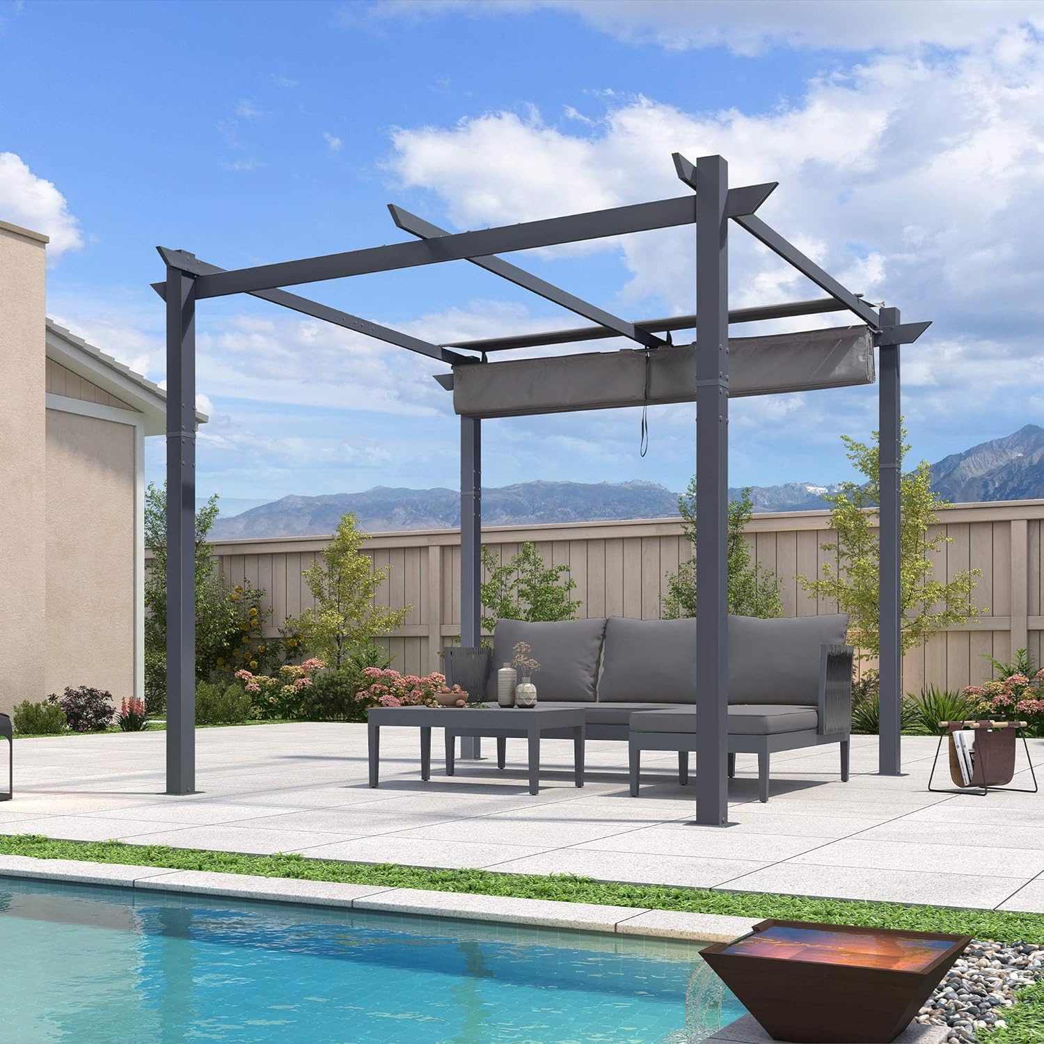 PURPLE LEAF Patio Retractable Pergola with Shade Canopy Upgrade ...